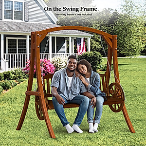 VINGLI Cottage Outdoor Porch Swing, 5 FT Wooden Hanging Swing Outdoor with Wheels Hold 880 LBS, Rustic