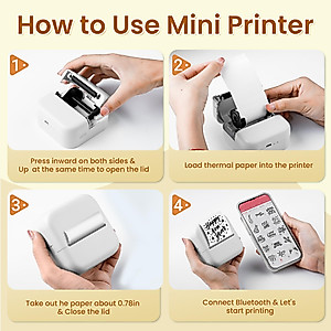 NelkoGlobal Mini Sticker Printer with 3 Rolls of 50mm*3.5m Green/Purple/Orange Self-Adhesive Thermal Printer Paper