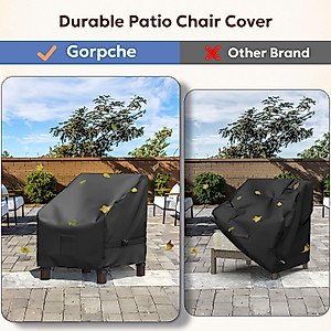 Outdoor Chair Covers For Patio Furniture Waterproof, Gorpche Patio Chairs Covers with Fastener Windproof Buckle Straps, Heavy Duty Lawn Outdoor Furniture Covers fits up to 29 x 30 x 36 inches(2 Pack)