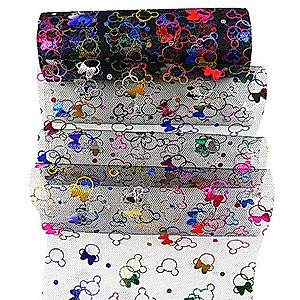 Yuanchuan Cartoon Glitter Tulle Rolls 6 inch x 10 Yards (30 feet) for Table Runner Chair Sash Bow Pet Tutu Skirt Sewing Crafting Fabric Christmas Wedding Unicorn Halloween Party Gift Ribbon (Black)