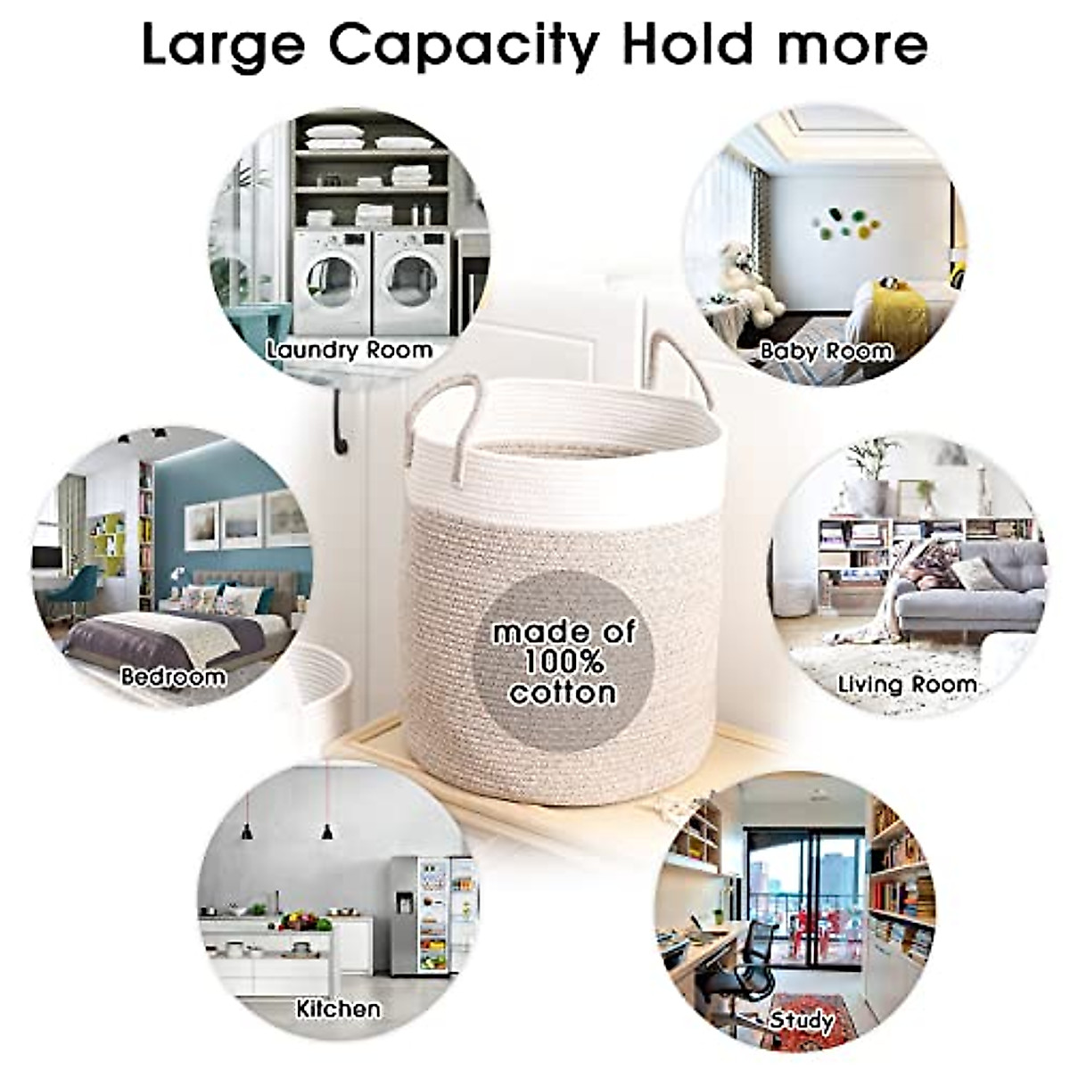 Large Woven Storage Basket, Woven Baby Laundry Basket, Woven Cotton Storage Basket for Closet Rack, Blanket Basket, Toy Basket, Quilt Pad Laundry Basket