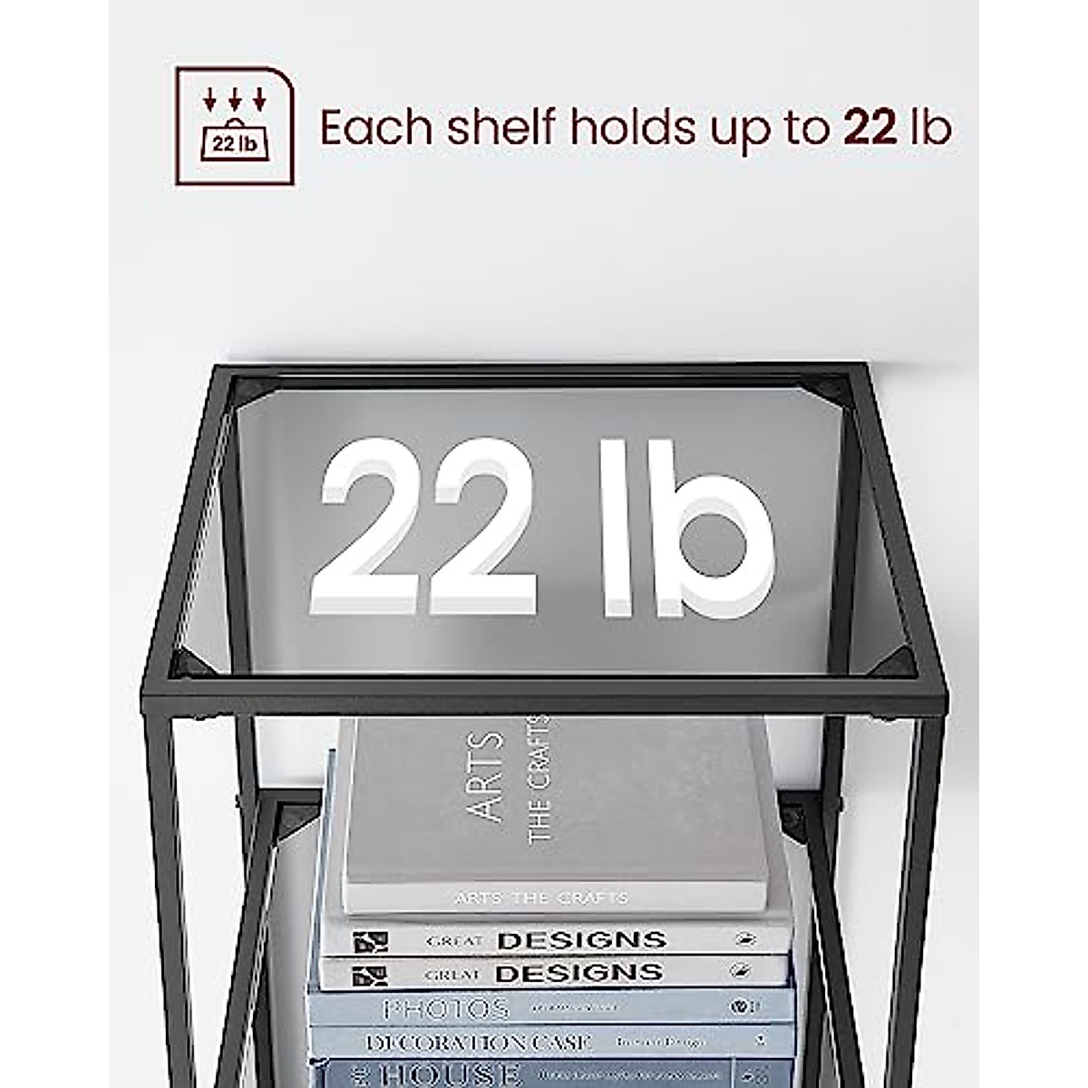 VASAGLE Bookcase, 6-Tier Bookshelf, Slim Shelving Unit for Bedroom, Bathroom, Home Office, Tempered Glass, Steel Frame, Black and Gray ULGT500G01