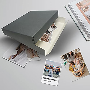 Lineco Acid Free Archival 16" x 20" Print Photo Storage Box with Metal Edge, Drop Front Design. Protect Store Photos, Documents, Crafts, Cards, Prints, DIY. Blue/Gray