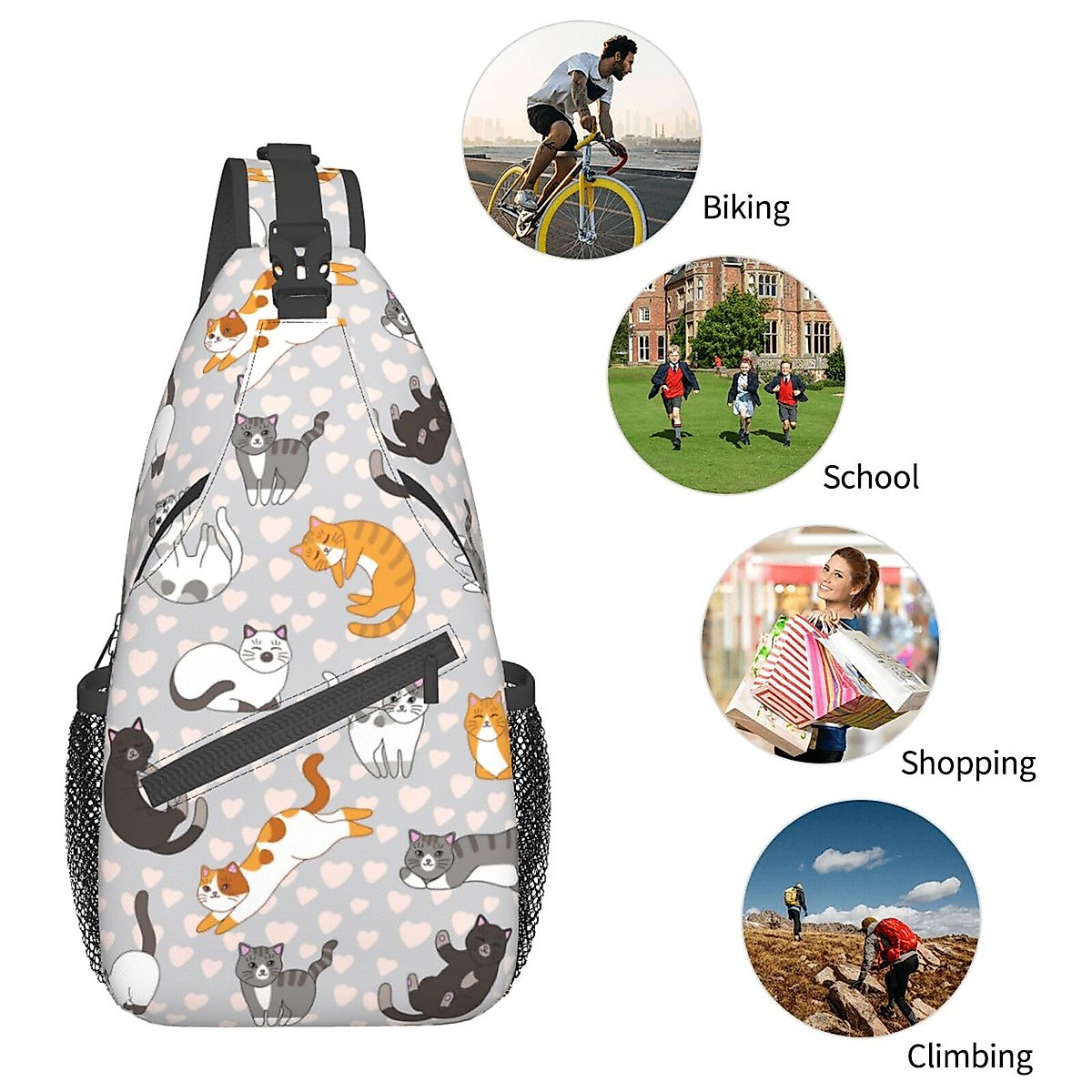 VOOHDDY Cute Cat Kitten Sling Bag For Women Men Fun Animal Travel Hiking Backpack Crossbody Shoulder Chest Bags Casual Daypack Sport