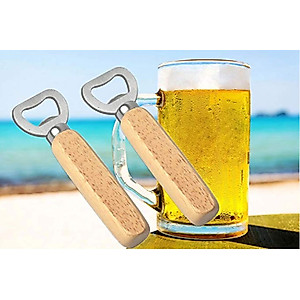 10 pcs wooden handle stainless steel beer bottle opener, smooth rubber wooden drink bottle cap opener family party bar bartender，DIY logo engraved gift