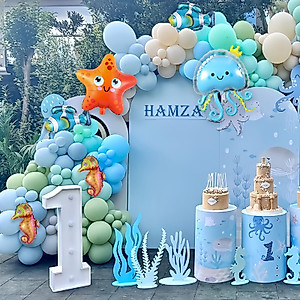 Under the Sea Party Decoration,162Pcs Mix Sky Royal Blue Balloon Arch Kit with Bubbles Starfish Octopus Jellyfish Foil Balloon for Sea Animal Ocean Theme Birthday Baby Shower Beach Pool Party Supplies