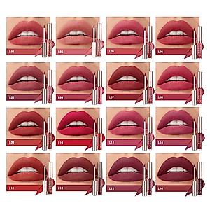 LANGMANNI Matte Liquid Lipstick Makeup Set Velvety Liquid Lipstick Long Lasting Durable Nude Lip Gloss Beauty Cosmetics Set for Girls and Women (16Pcs set)