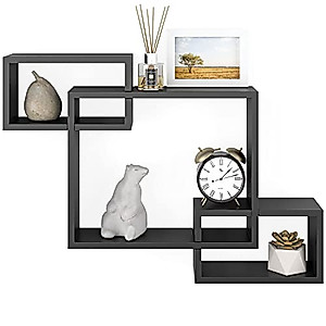 Ballucci Wooden Cube Floating Wall Shelves, Interlocking Wall Mount Box Shelves, Horizontal and Vertical Display Storage Shelf for Living Room, Bedroom, Bathroom, Black