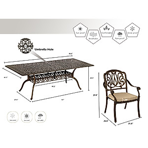 Grepatio 9 Piece Cast Aluminum Patio Furniture Set Outdoor Dining Set Bistro Furniture Set with 8 Armchairs and Dining Table, 8 Cushions for Backyard Garden Poolside (Khaki)