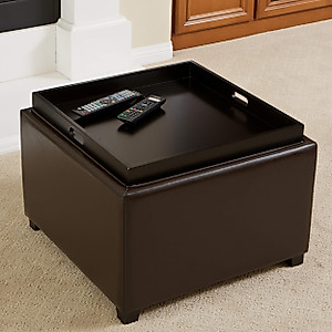 Christopher Knight Home Wellington Leather Tray Top Ottoman, Brown