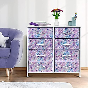 Sorbus Dresser with 8 Drawers - Furniture Storage Chest Tower Unit for Bedroom, Hallway, Closet, Office Organization - Steel Frame, Wood Top, Easy Pull Fabric Bins (8-Drawer, Tie-dye Blue/Pink/Purple)