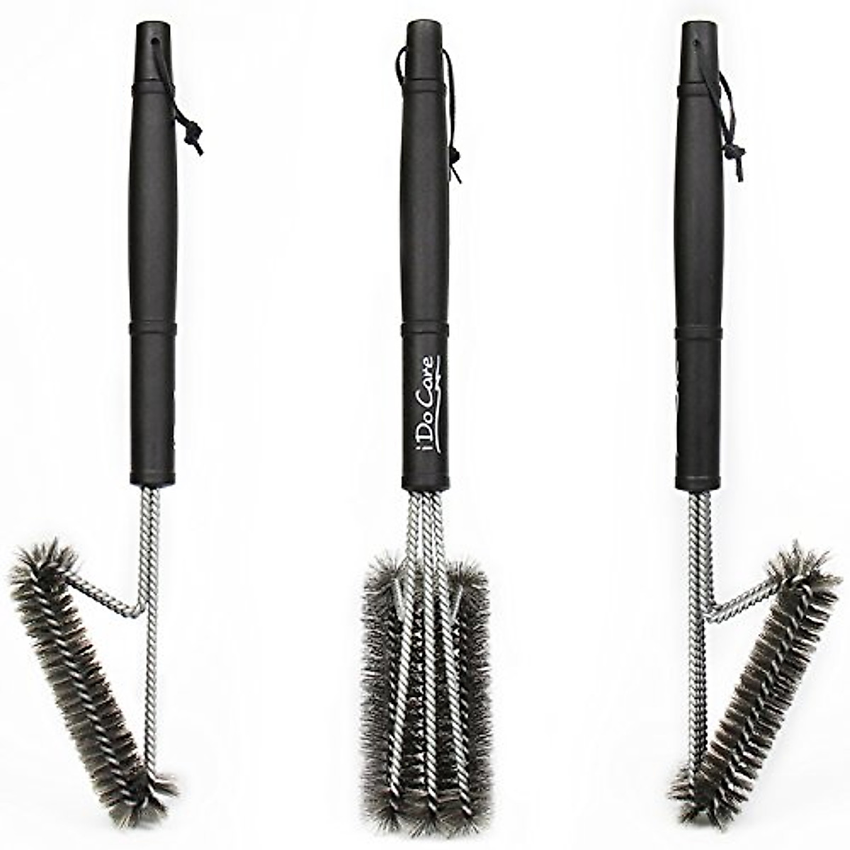 iDoCare 18" Wire Grill Brush - Safe Stainless Steel Brushes 3 in 1 Bristles - BBQ Grill Cleaning Brush for Weber Gas, Charcoal, Porcelain, Cast Iron & All Grilling Grates Accessories Gift