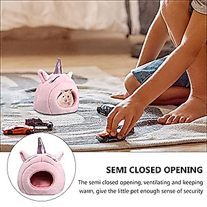 balacoo Hamster Cave Bed Hideout Nest Unicorn Shape Warm Plush House Cage Hut for Rat Hedgehog Chinchilla Guinea Pig