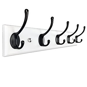 lomejii 5 Black Hooks Wood Coat Rack Wall Mount, 17.3’’, Heavy Duty Hooks for Hanging Clothes,Hat,Backpack etc, Great Modern Wall Decoration for Entryway Hallway Mudroom Farmhouse,White