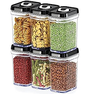 DWËLLZA KITCHEN Airtight Food Storage Containers with Lids – 6 Piece Set Air Tight Kitchen Storage Containers for Pantry Organization and Storage - Clear Plastic BPA-Free - Keeps Food Fresh & Dry