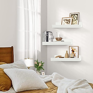 Floating Shelves for Wall Storage with Lip, 10.5" Picture Ledge Shelf Set of 3, White Acrylic Floating Shelf for Wall, Floating Wall Shelves for Kitchen, Bedroom, Bathroom Storage, Wall Home Decor