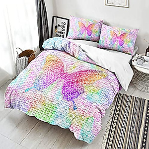 CVHOUSE Rainbow Butterfly Duvet Cover Twin Size,Rainbow Butterfly Bedding Set for Girls Kids Teens,Rainbow Butterfly Comforter Cover,1 Duvet Cover 2 Pillowcases 3 Piece