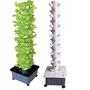 Hydroponic Tower, Aquaponic Culture System 45 Holes Net Pots Aeroponic Kit 15 Layers for Herbs, Fruits and Vegetables with Hydrating Pump, Adapter