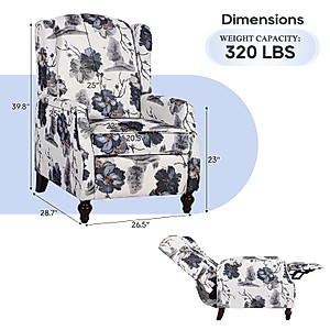 B BAIJIAWEI Wingback Recliner Chair - Tufted Arm Chair Recliner - Fabric Push Back Recliner Chair for Living Room Adjustable Backrest (Single, Blue Floral)