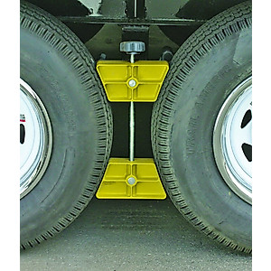 Camco Large RV Wheel Stop | Fits 26 to 30-inch Diameter Tires and Tire Spacing from 3 ½ to 5 ½-inches | Yellow (44622)