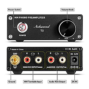 MM Phono Preamplifier, Hi-Fi Turntable Preamp for Home Audio/Record Player/Stereo Amplifier/Active Speaker [Nobsound T3]