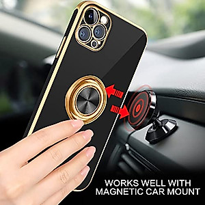 BENTOBEN iPhone 12 Pro Case with 360° Ring Holder, Shockproof Slim Kickstand Magnetic Support Car Mount Women Men Non-Slip Protective Phone Case for iPhone 12 Pro 6.1", Black/Gold