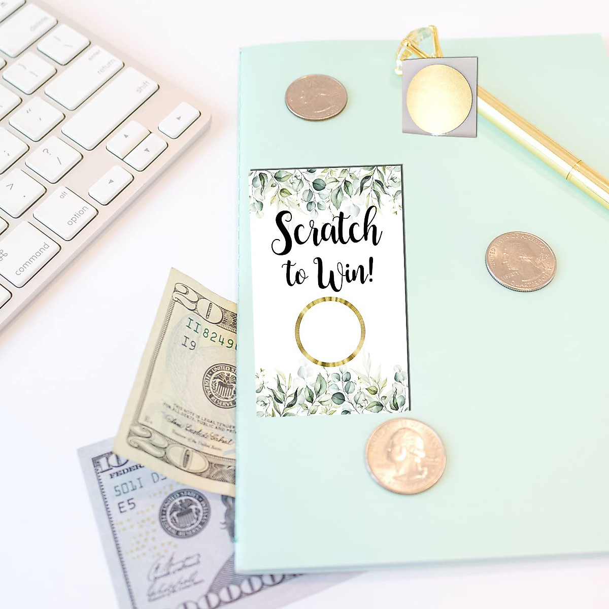 50 Greenery Scratch Off Game Cards, Greenery Lottery Tickets, Activities For Bridal Shower Activity, Baby Shower Raffle Ticket Reveal to Win Event Prizes.