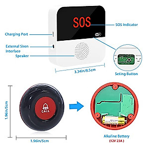 WiFi Smart Wireless Caregiver Pager Call Button System Medical Alert System Fall Alert Device for Elderly Patient Seniors Disabled 2 SOS Panic Button 1 Receiver(only Supports 2.4GHz Wi-Fi)