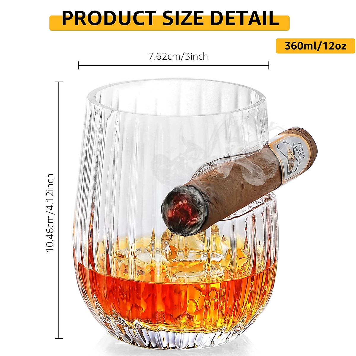 MortyGrove Cigar Whiskey Glasses with Cigar Holder-Set of 2,Old Fashioned Whiskey Glass With Indented Cigar Rest Crystal Whiskey Glasses Gift, Gifts for Men(12oz)