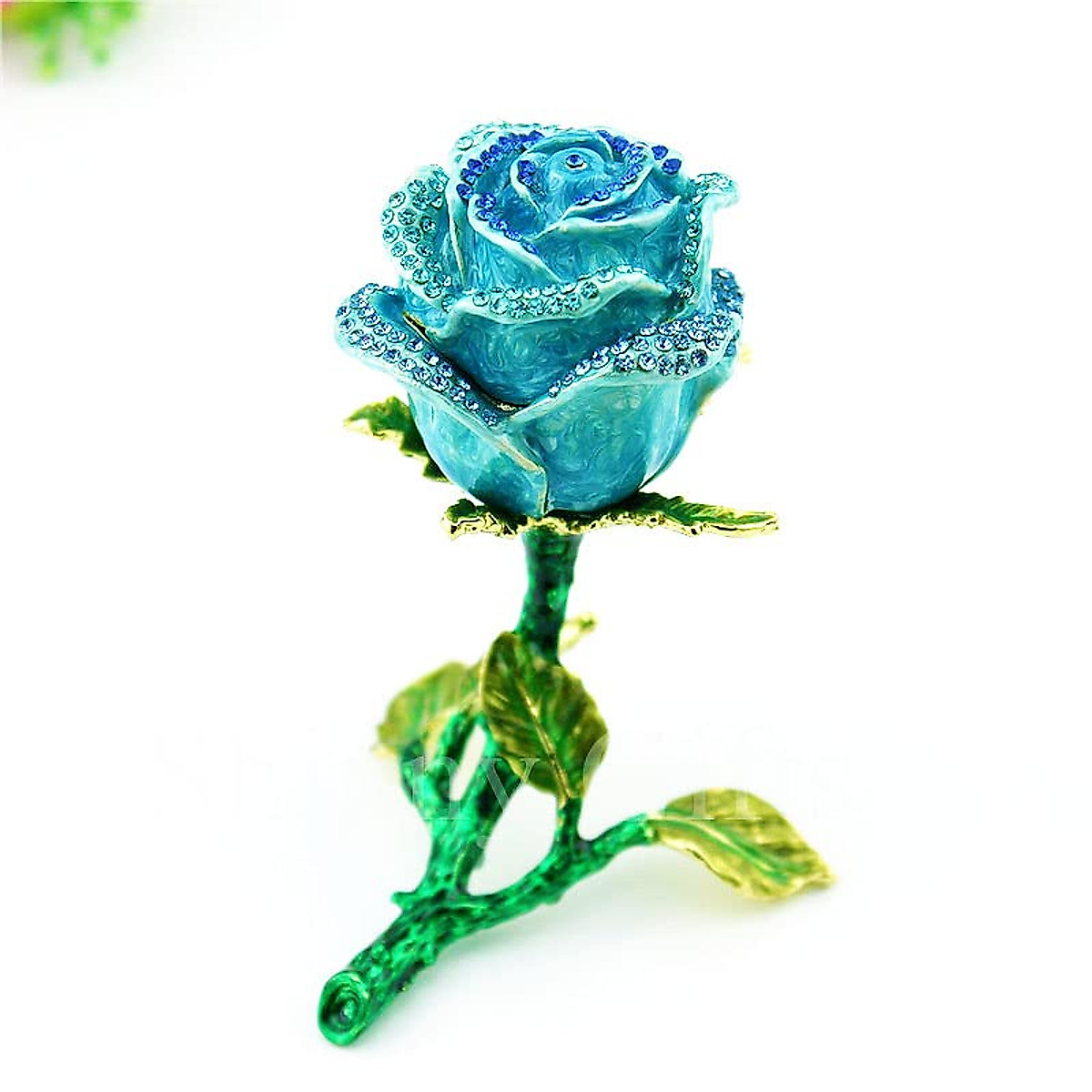 Wowagoga Mini Enamel Rose Hinged Trinket Box Rose Ring Box Small Bling Treasure Box Red Jewelry Box for Proposal Gift Home Décor, Rose Series,Blue