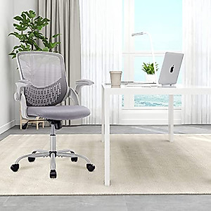 Office Chair, Ergonomic Computer Chair Mesh Home Office Desk Chairs with Flip-up Armrests, Rolling Swivel Chair with Lumbar Support Height Adjustable, Grey