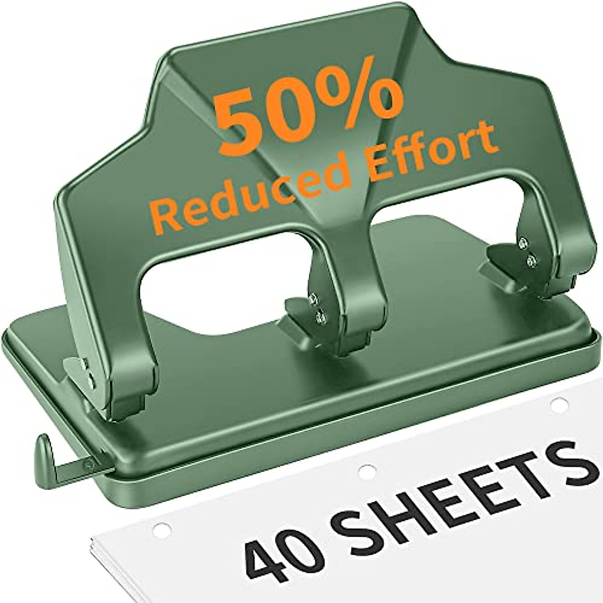 Heavy Duty 3 Hole Punch, 40-Sheet Heavy Duty Paper Punch, 50% Reduced Effort 3-Hole Punch, AFMAT Metal Hole Puncher 3 Ring, Three-Hole Paper Puncher w/Large Chip Tray for Classroom, Office, Green