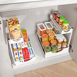 Silintion Under Sink Organizers and Storage-2-Tier Heavy Duty Metal Pull Out Drawers Under Cabinet Organizers Around Plumbing, for Under Kitchen Bathroom Sink Organizers and Storage(White)…