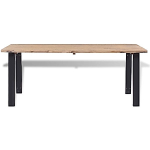 Tidyard Rustic Dining Table Brushed Acacia Wood Top Table with Powder-Coated Metal Legs Industrial Style for Kitchen Dining Room Indoor Outdoor Use Lawn 66.9 x 35.4 x 29.5 in