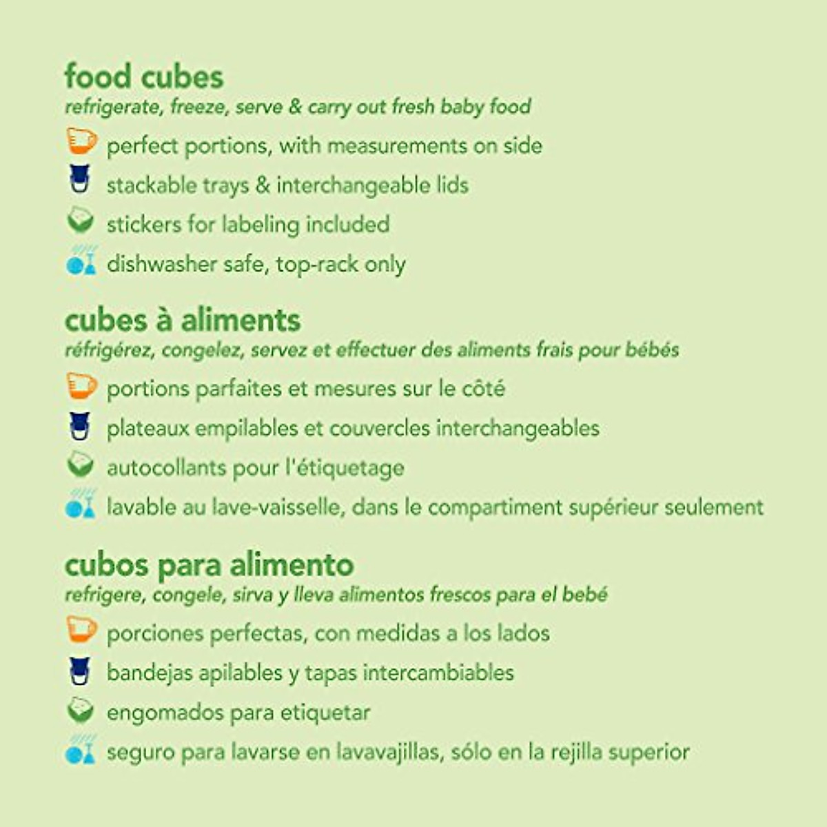 green sprouts Fresh Baby Food Unbreakable Cubes (4oz/4pk) | Store, carry, & serve homemade baby food | Lid provides leak-proof seal, Made from safer plastic, Embossed with measurements