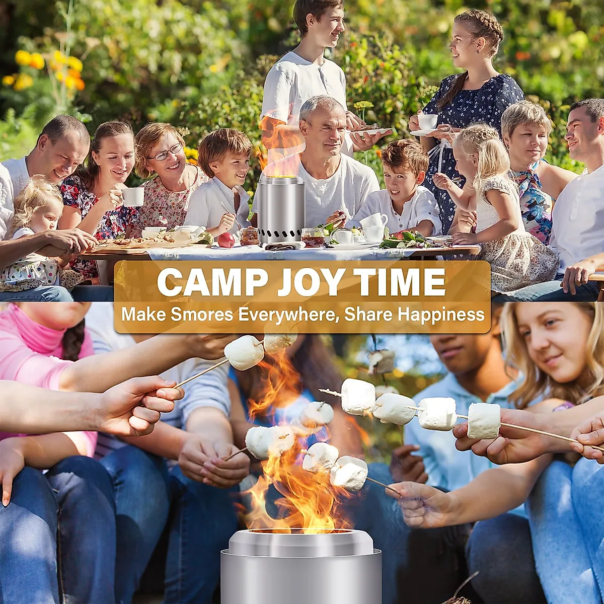 HGD 9.5 x 7.1 in Small Tabletop Fire Pit, Portable Mini Smokeless Table Top Firepit, Low Smoke Camping Stove for Outdoor & Patio, Fueled by Pellets or Wood, with Travel Bag, Stainless Steel, Silver