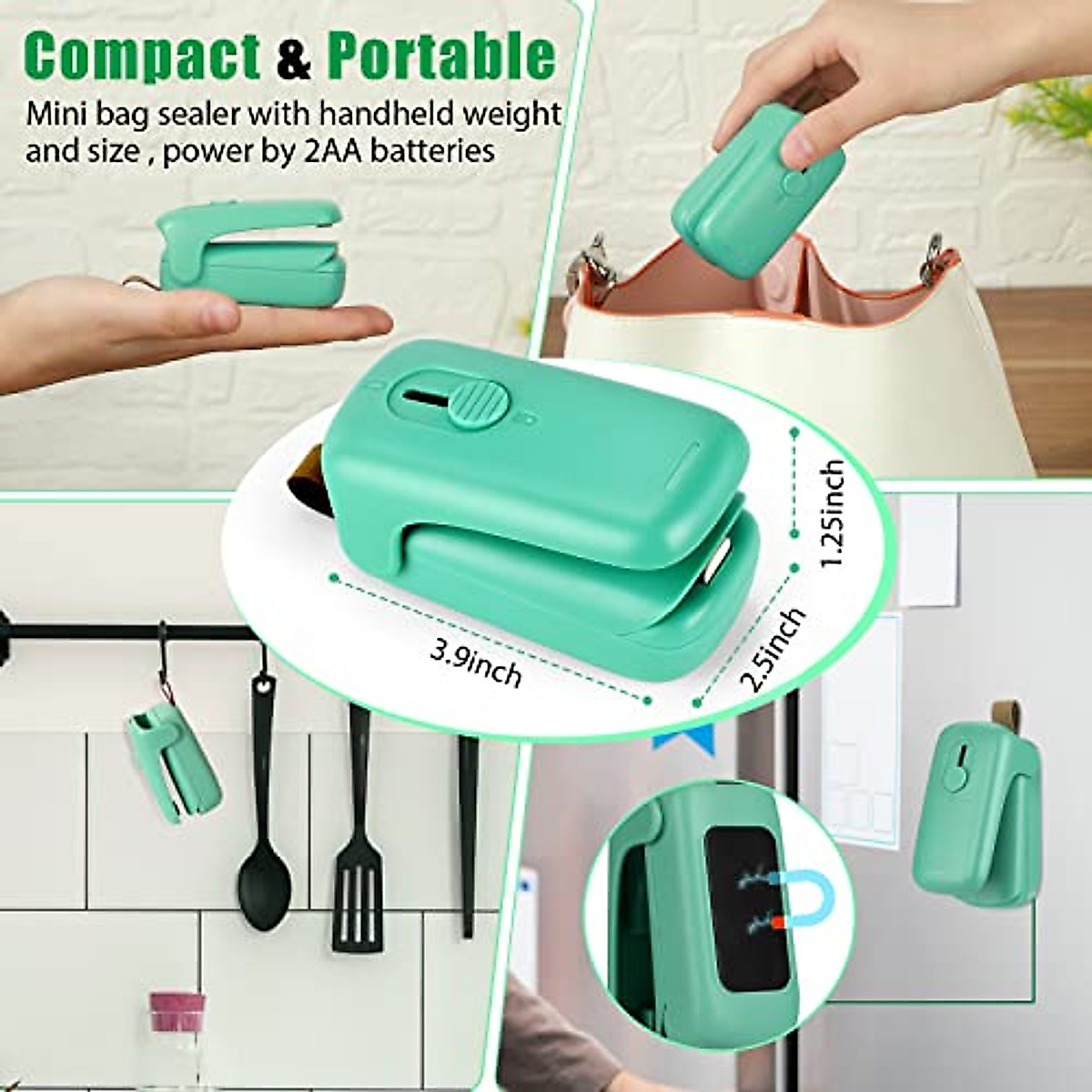 Uniland Mini Bag Sealer,Portable Heat Sealer for Plastic Bags,Chip Bag Sealer,Handheld Vacuum Sealer,Sealer and Cutter,Bag Resealer Machine(Battery Included).(Blue).