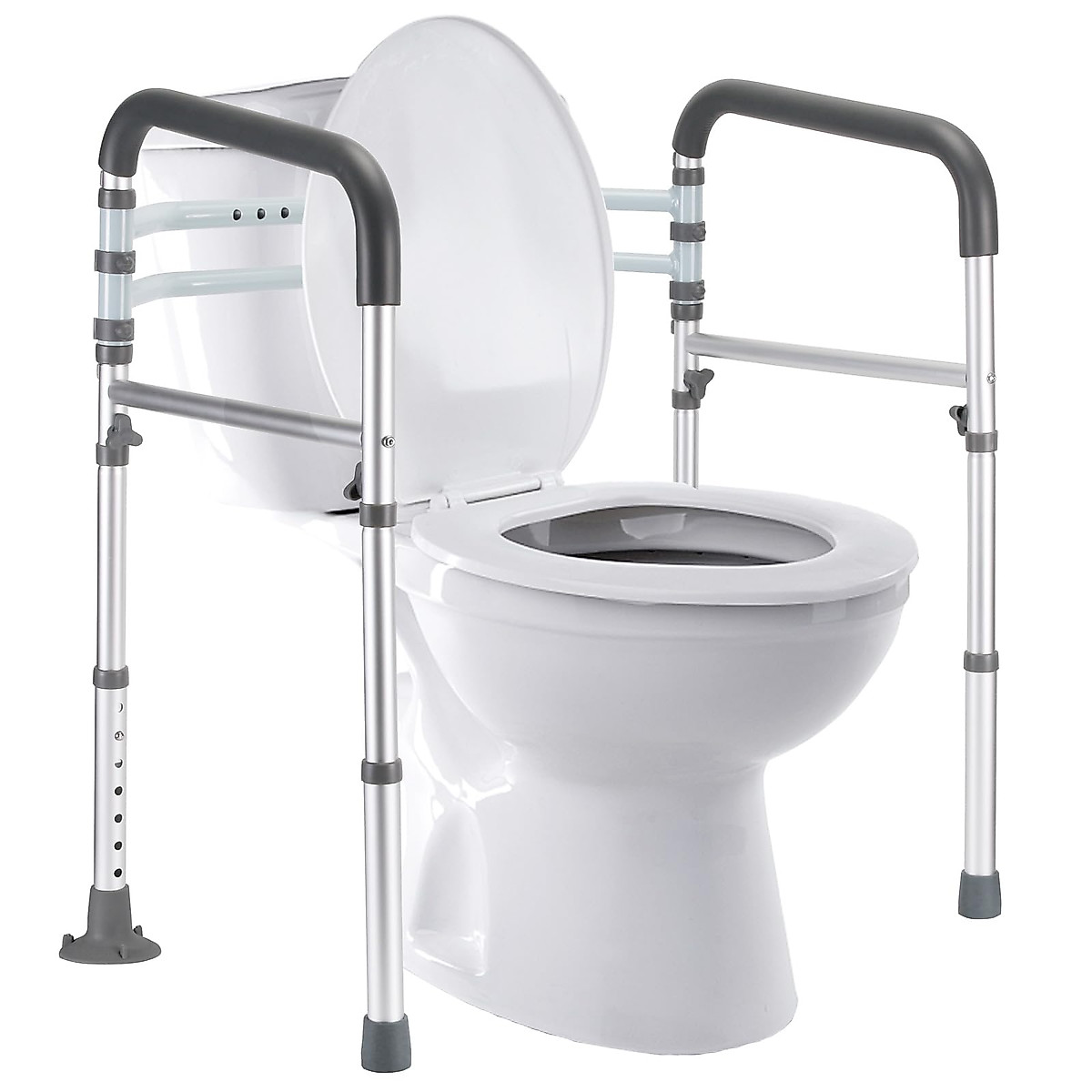FSA/HSA Eligible Toilet Safety Rails, Adjustable Toilet Safety Frame for Elderly, Seniors, Handicap & Disabled, Toilet Frame with Handles, Foldable Handicap Toilet Rails Fit Any Toilets (300 LB)