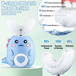 CHENGU 2 Pieces Kids U Shaped Toothbrush Whole Mouth Toothbrush Ultrasonic Silicone Toothbrush 360 Degrees Automatic Waterproof Toothbrush with 3 Modes for Kids Toddler, 2 to 6 Years(Dinosaur Style)