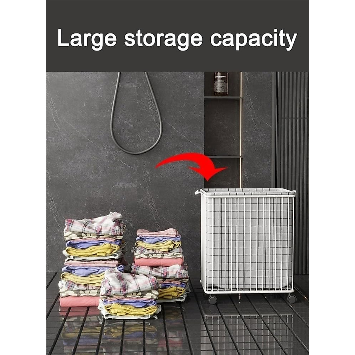 TPTBON Laundry Basket with Removable Inner Bag, Metal Wire Frame Laundry Hamper, Laundry Basket on Wheels, Dirty Clothes Hamper Organizer Storage for Bedroom, Bathroom(Gold,Square)