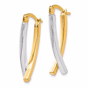 14K Two Tone Gold Hinged Tube Hoop Drop Dangle Earrings