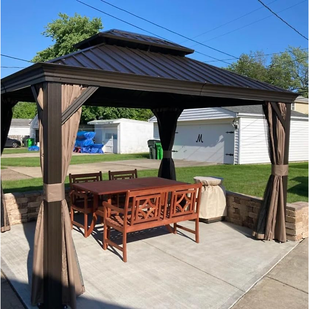 Domi Outdoor Living 10’ X 12’ Hardtop Gazebo, Outdoor Aluminum Frame Canopy with Galvanized Steel Double Roof, Outdoor Permanent Metal Pavilion with Curtains and Netting for Patio, Backyard and Lawn