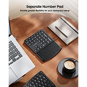 ProtoArc Wireless Ergonomic Keyboard, EK04 2.4GHz Wireless Ergo Keyboard with Separate Numeric Keypad, Split Design, Wrist Rest, Rechargeable, for Desktop, PC, Laptop