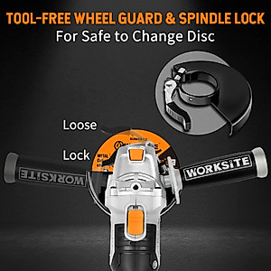 WORKSITE 20V Angle Grinder Cordless 4-1/2" Brushless Motor Angle Grinder Tool with 4.0 Ah Battery, 1-Hour Fast Charger and Adjustable Handle for Polishing, Grinding & Cutting