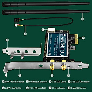 FebSmart Wireless-AC Dual Band 1200Mbps (2.4GHz 300Mbps and 5GHz 867Mbps) PCI Express WiFi Card for Windows XP, 7, 8.x, 10, 11 (32/64bit) and Windows Server Desktop PCs, PCIE WiFi Adapter (FS-AC86SE)