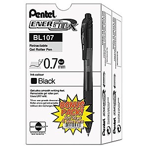 Pentel Bl107asw2 Energel-X Retractable Roller Gel Pen, 7Mm, Black Barrel, Black Ink, 24/Pack