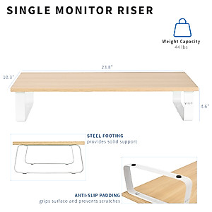 VIVO 24 inch Monitor Stand, Wood and Steel Desktop Riser, Screen, Keyboard, Laptop, Small TV, Ergonomic Desk and Tabletop Organizer, Light Wood, STAND-V000WM