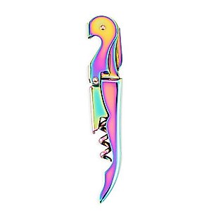 Blush Mirage Double Hinged Corkscrew, Cute Iridescent Wine Bottle Opener and Foil Cutter, Stainless Steel Bar Accessories, 4.75 Inches Long, Set of 1