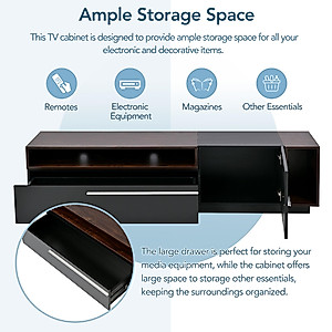 Merax Two-Tone Design Stand with Silver Handles, UV High-Gloss Media Console for Television Up to 70", Chic Style TV Storage Cabinet for Living Room, 66.8 inch Length, Black