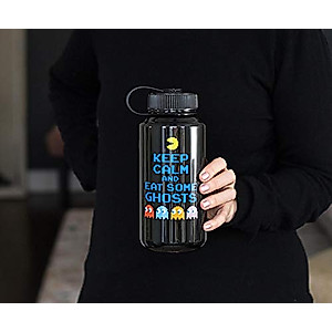 Pac-Man "Keep Calm and Eat Some Ghosts" Water Bottle | BPA-Free Large Plastic Water Jug With Screw Top Lid | Hydration For Outdoor Sports, Gym, Yoga | Holds 32 Ounces
